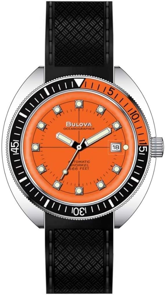 Men's Bulova Devil Diver Oceanographer Black Rubber Strap Watch 96B350 ...