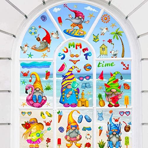 Amazon.com: Ctosree 12 Sheets Summer Window Clings Gnome Stickers ...