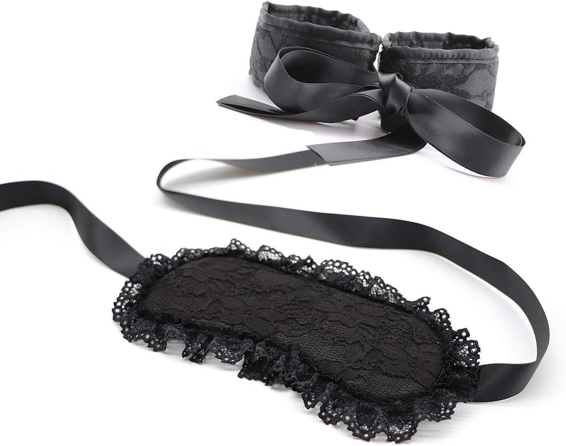Amazon.com: Finov Women Black Lace Eye Cover Blindfold and Handcuffs ...
