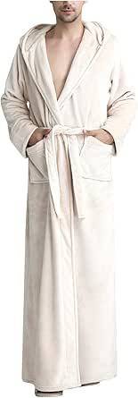 Mens Robe Warm Winter Wrap Style Hooded Bathrobe Lightweight Comfy Full ...