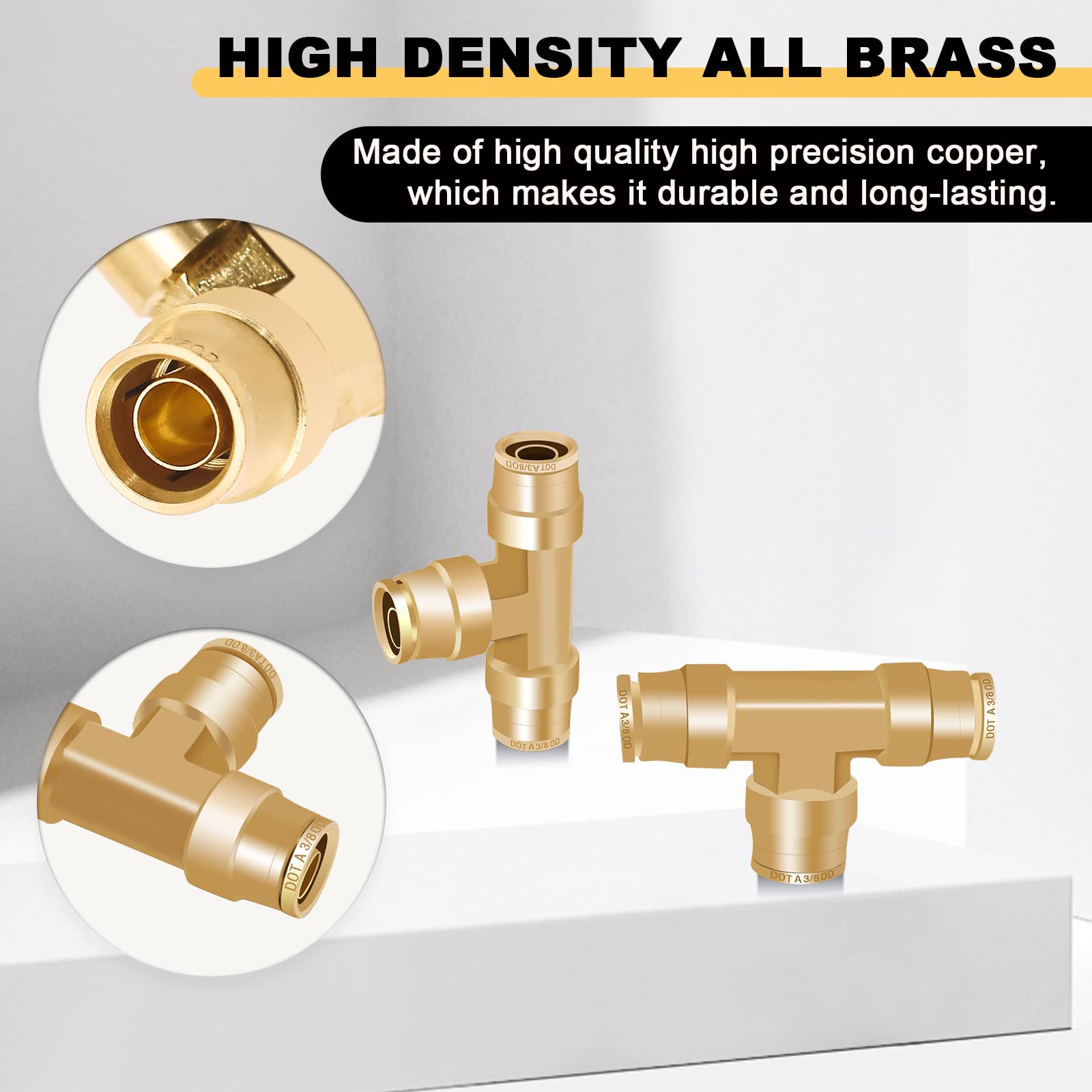 Snapklik.com : 3/8 Tee Union DOT Air Fittings 3PCS, 3/8 Inch OD Air ...