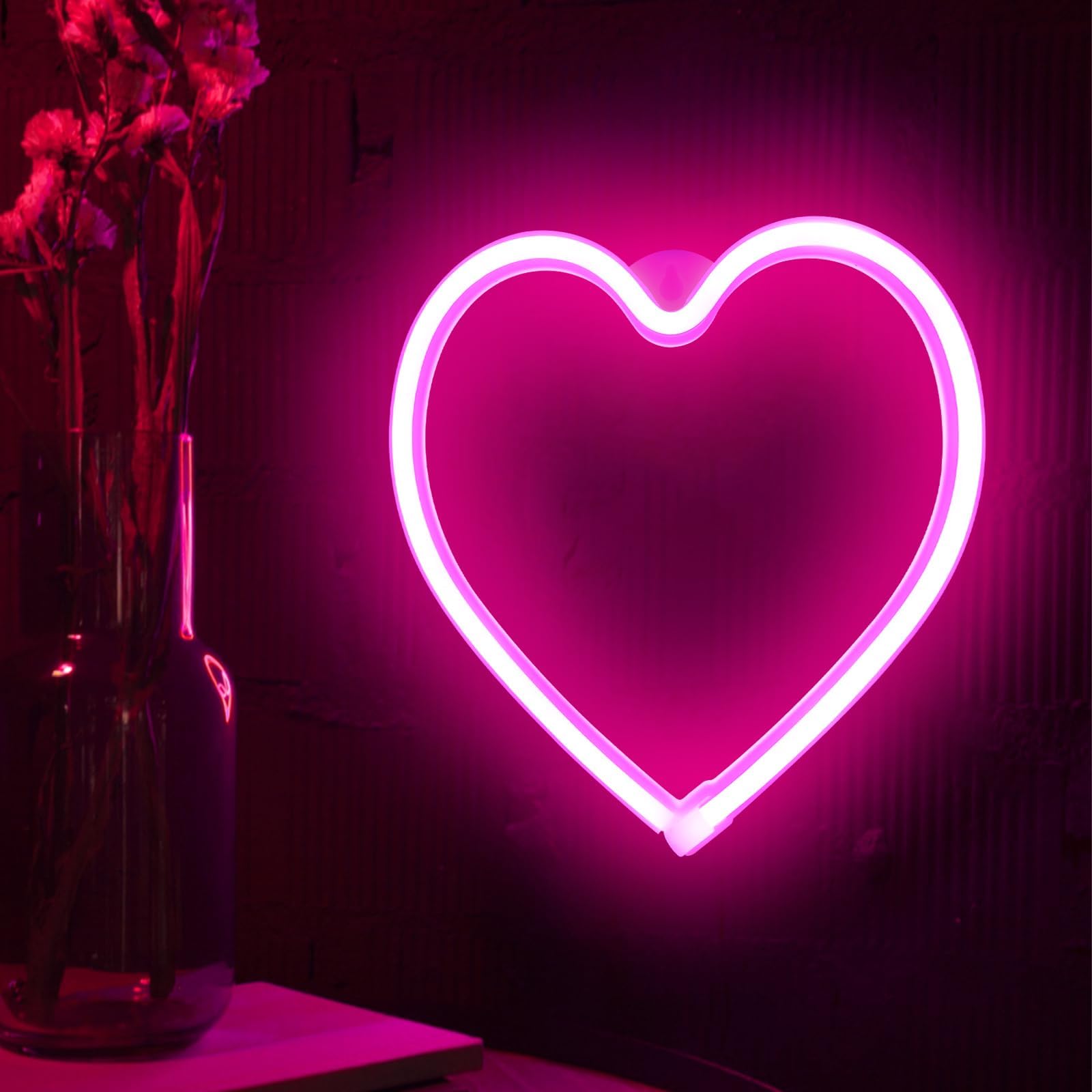Amylove 2 Pcs Pink Heart and XOXO Neon Sign Valentines Decoration LED ...