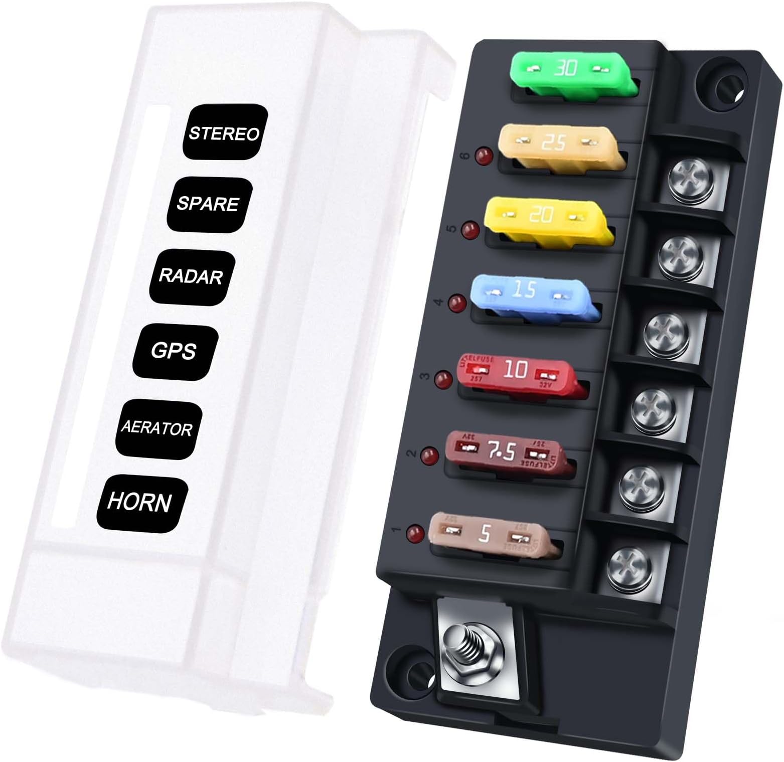 Amazon.com: Geloo 12V Fuse Block for Boat, 6 Way Marine Fuse Block with ...
