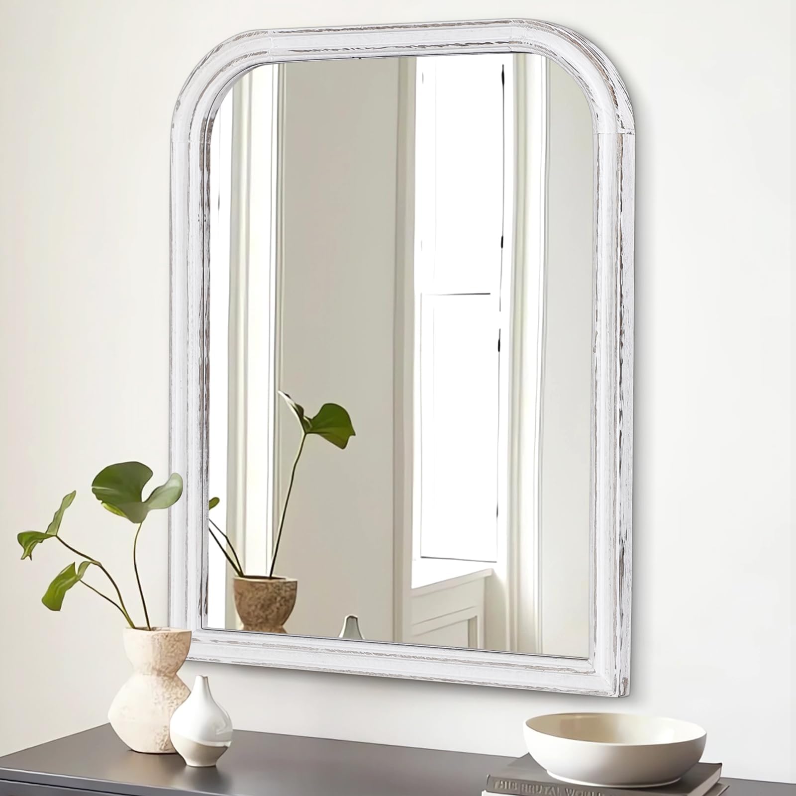 Amazon.com: JJUUYOU Wood Mirror Rustic White Wall Small Mirror ...