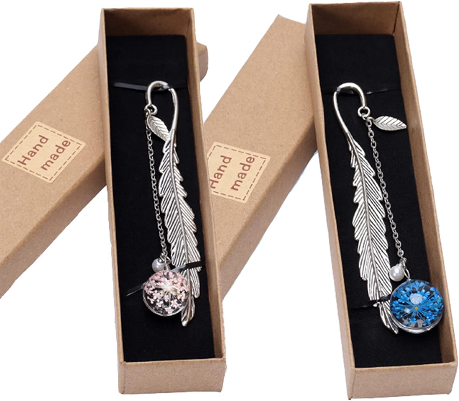 Metal Feather Bookmark, 2Pcs Vintage Style Creative Beaded Bookmarks ...