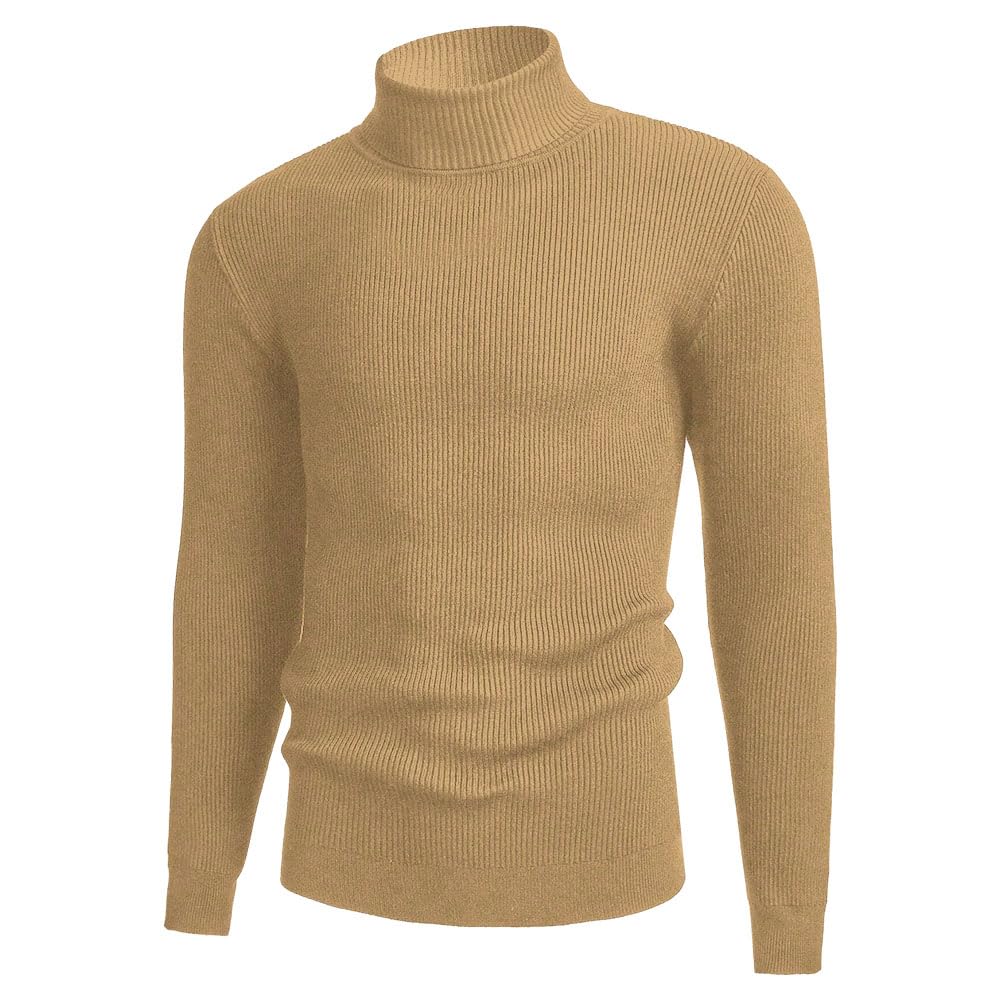 M- GAGELE Mens Ribbed Slim Fit Casual Knitted Tops Pullover Turtleneck ...