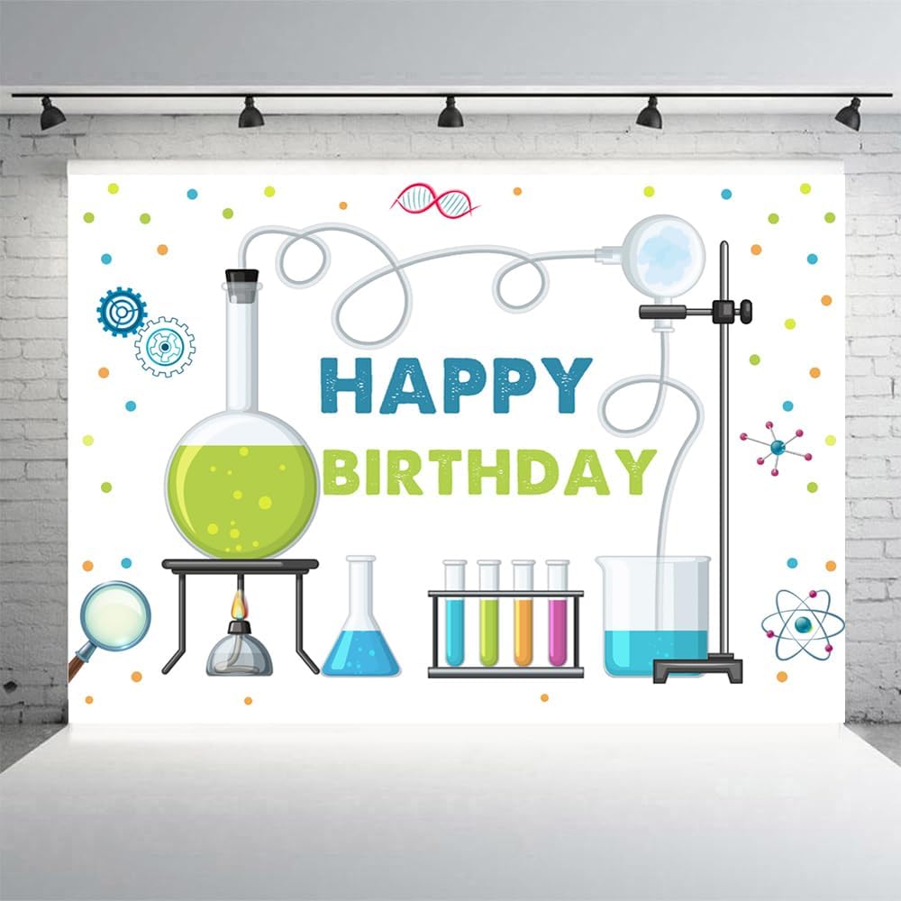Amazon.com : Aperturee 7x5ft Science Happy Birthday Backdrop Mad ...