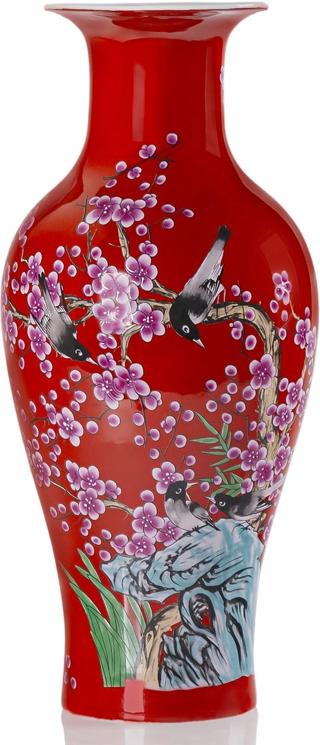 Amazon.com: Qinlang 14 in Ceramic Vases for Flowers, Red Flower Vase ...