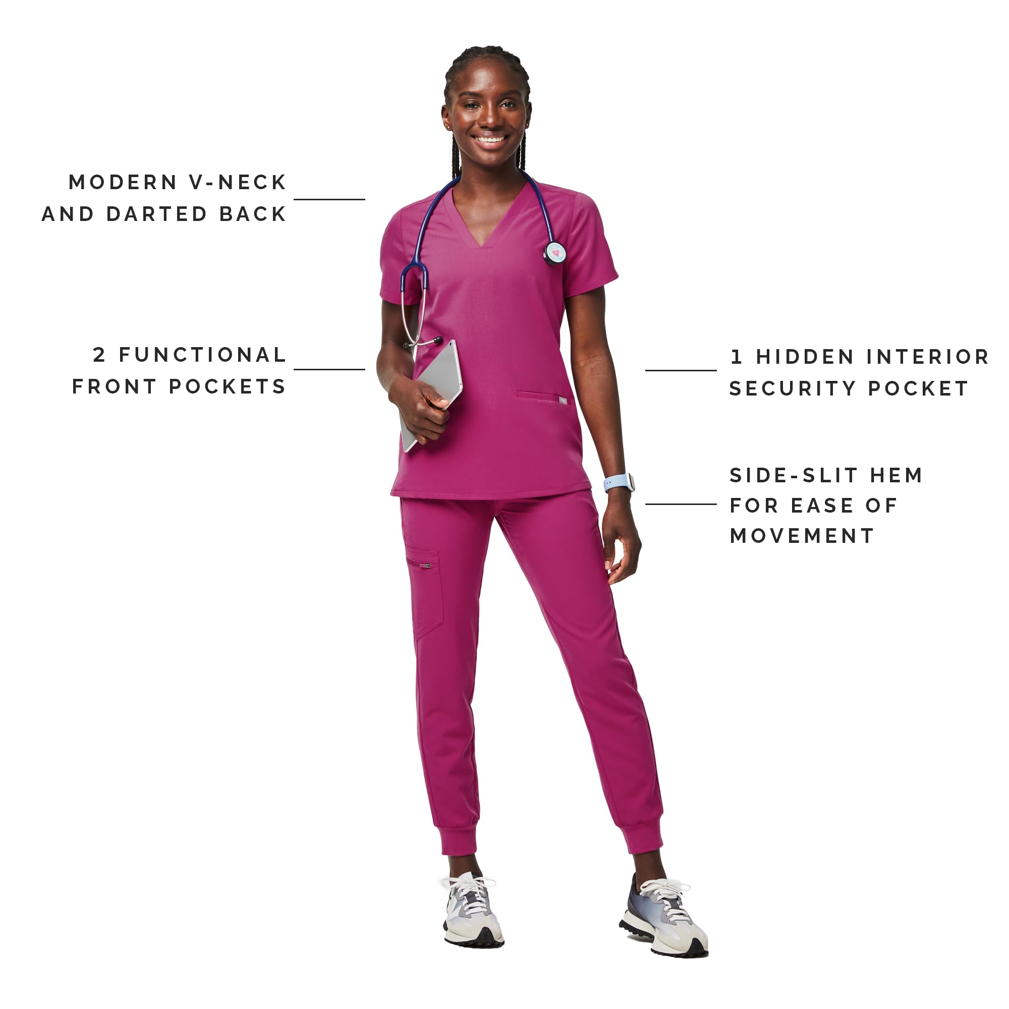 Snapklik.com : FIGS Casma Three-Pocket Scrub Top For Women - Raspberry ...