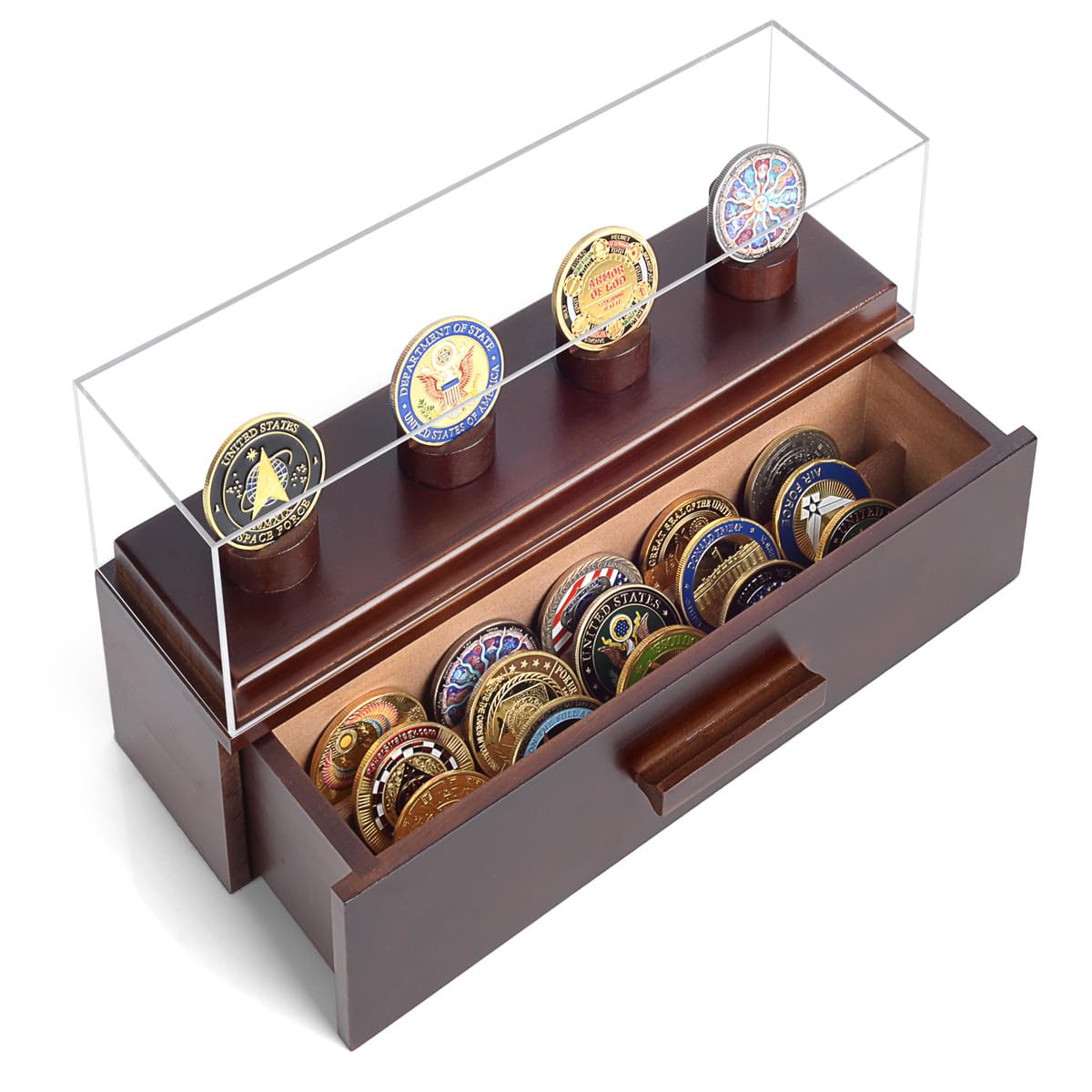 ULTRGEE Challenge Coin Display Case - 4 Pillar Military Coin Collection ...