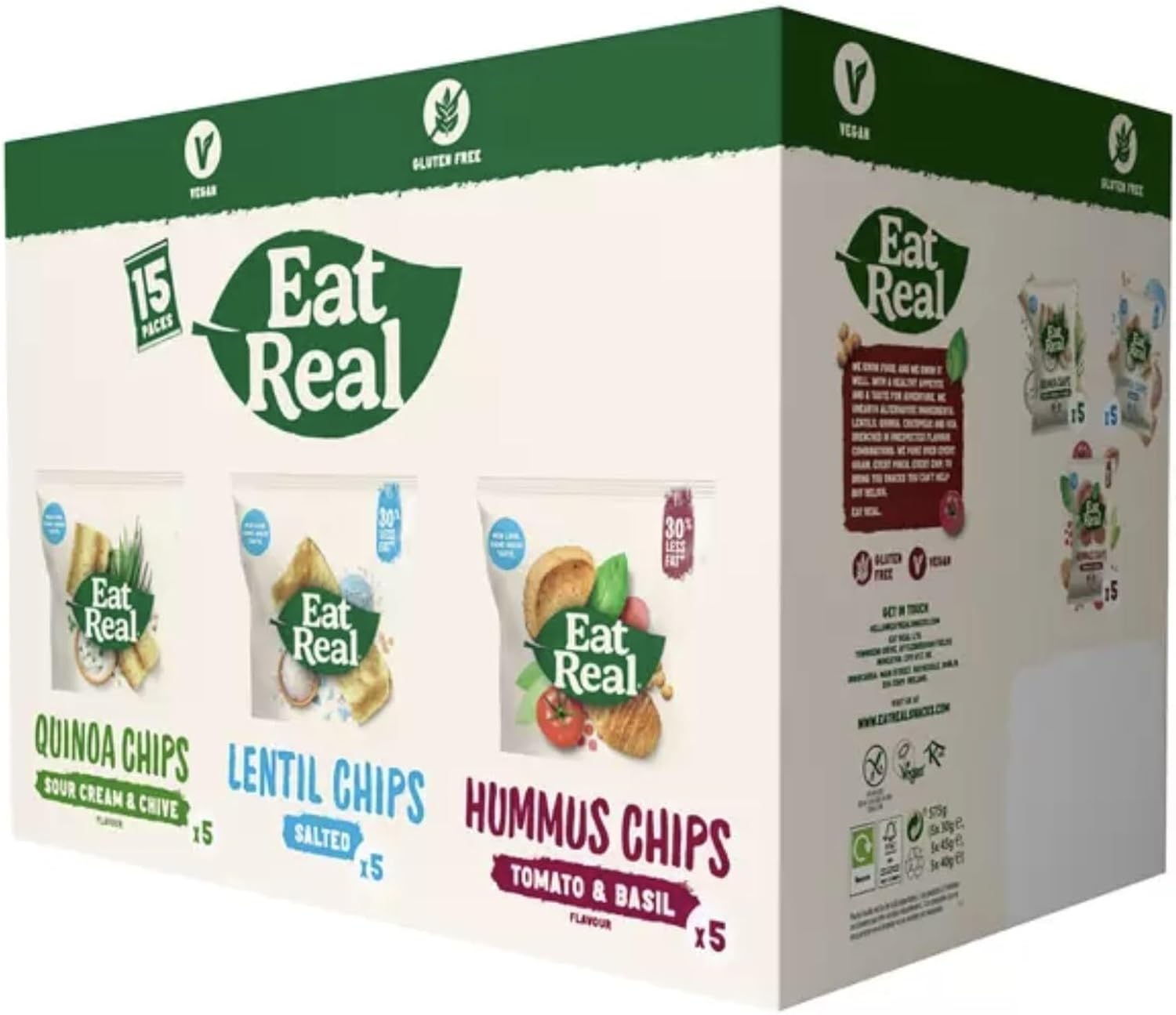 Eat Real Crisps Vegan & Healthy Snacks Variety Box Pack of 15 Mix of ...