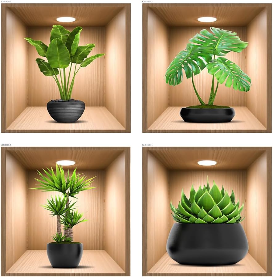 Amazon.com: iMagitek 4 Pack 3D Green Plants Wall Stickers Botanical ...