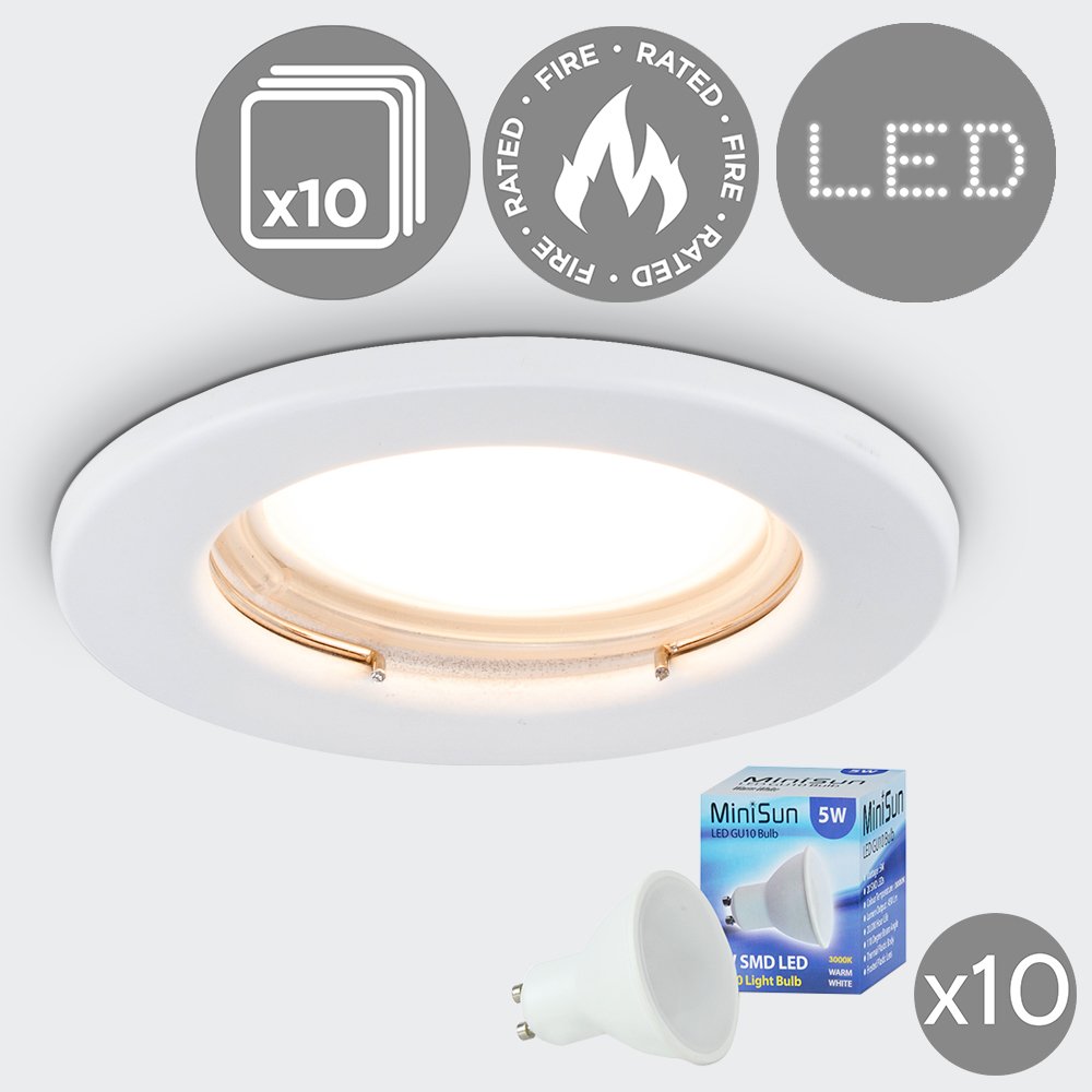 Buy Pack of 10 - MiniSun Fire Rated Paintable Matt White GU10 Recessed ...
