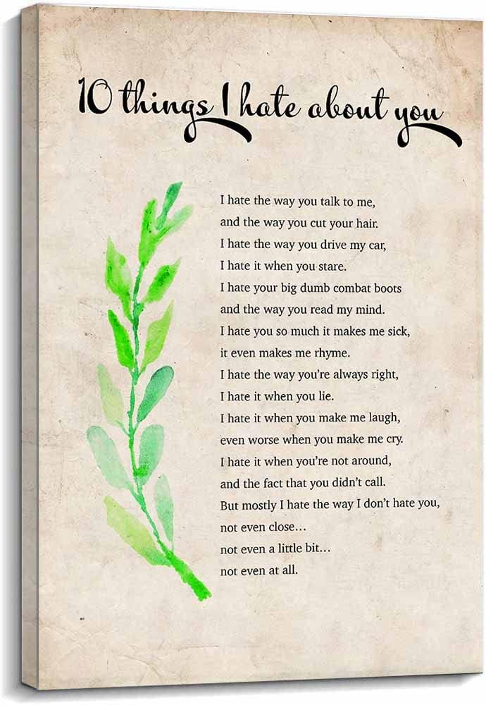 Amazon.com: 10 Things I Hate about You Poem Wall Art Poetry Posters ...