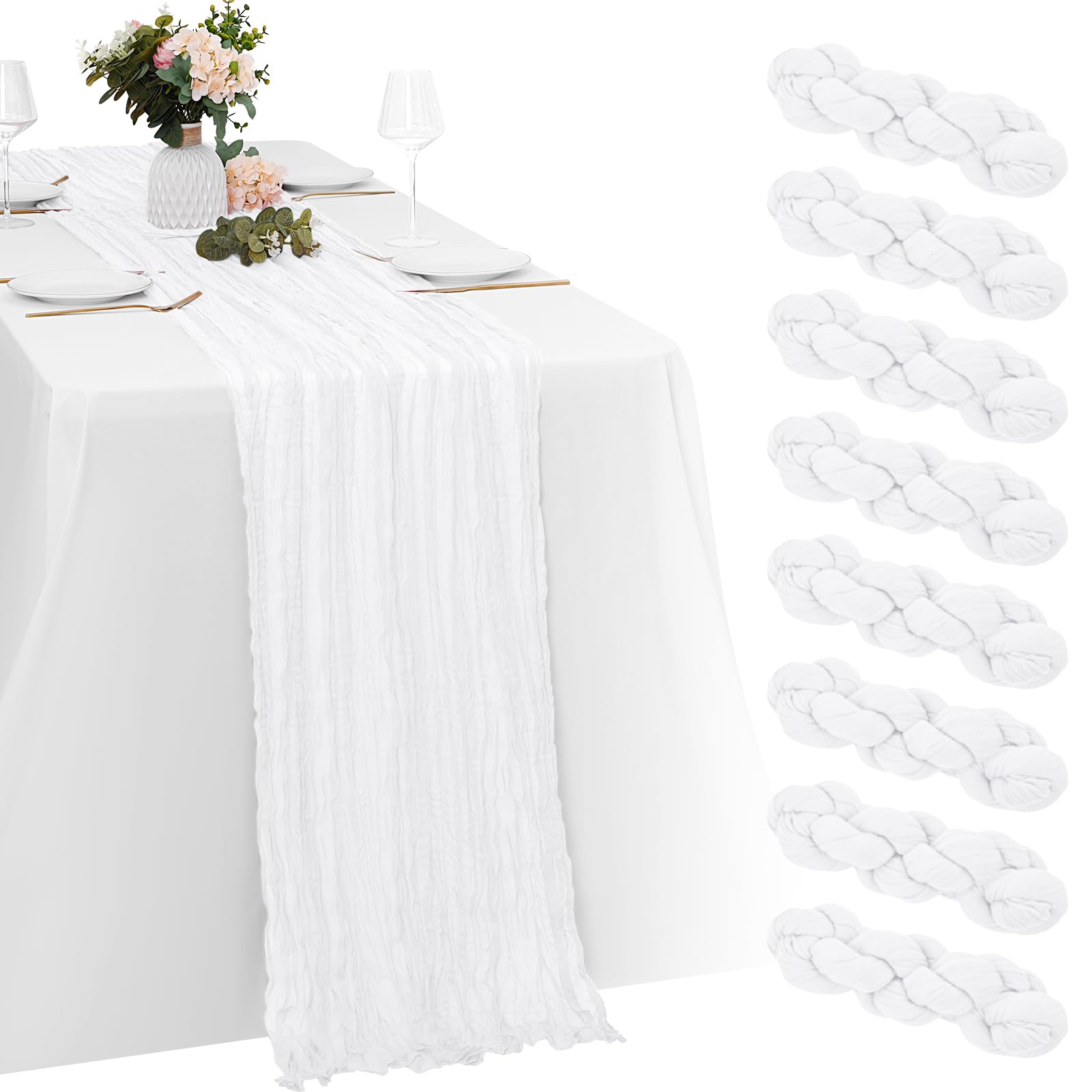 Amazon.com: 8 Pack White Cheesecloth Table Runners 35x120 Inch Gauze ...