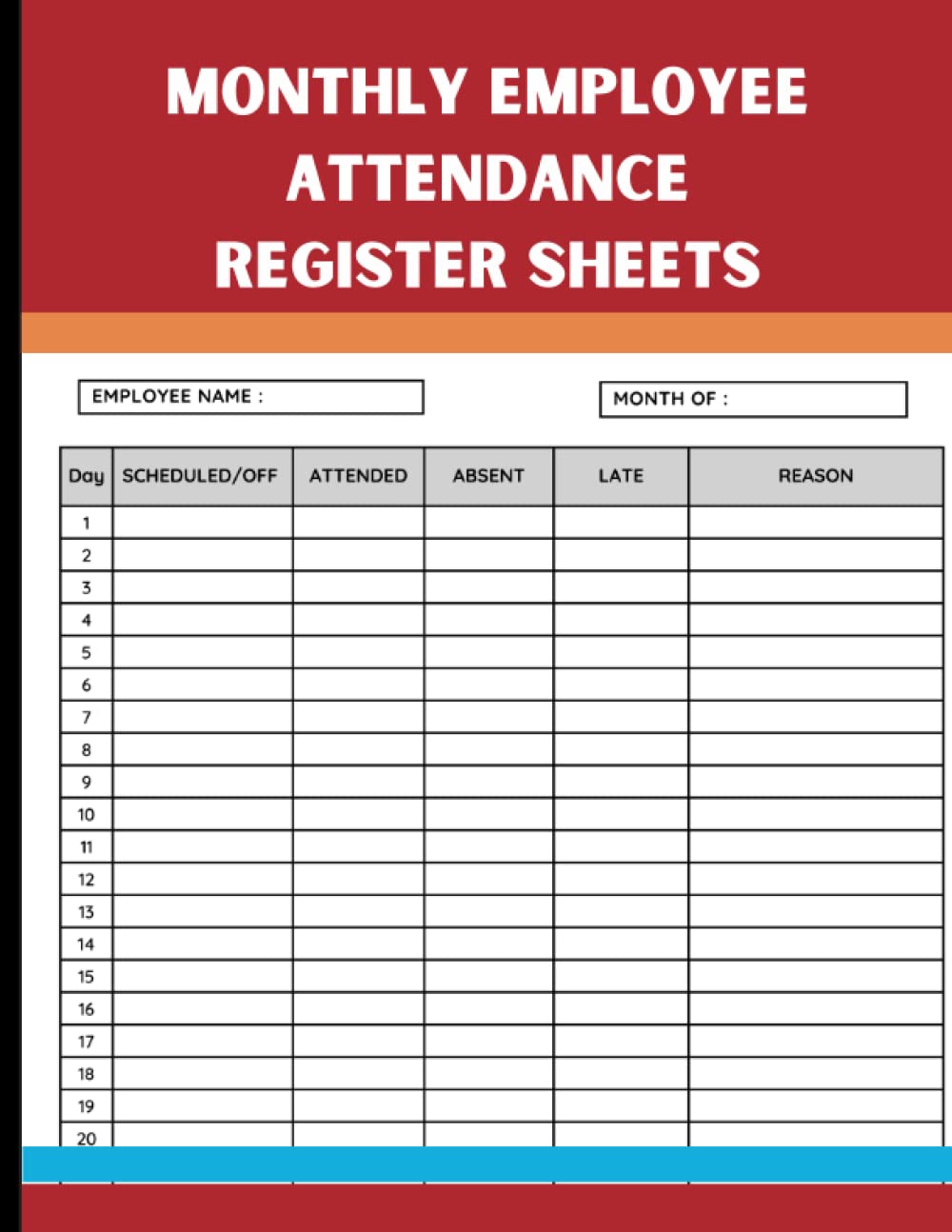 Buy Monthly Employee Attendance Register Sheets: Quickly & Easily Track ...