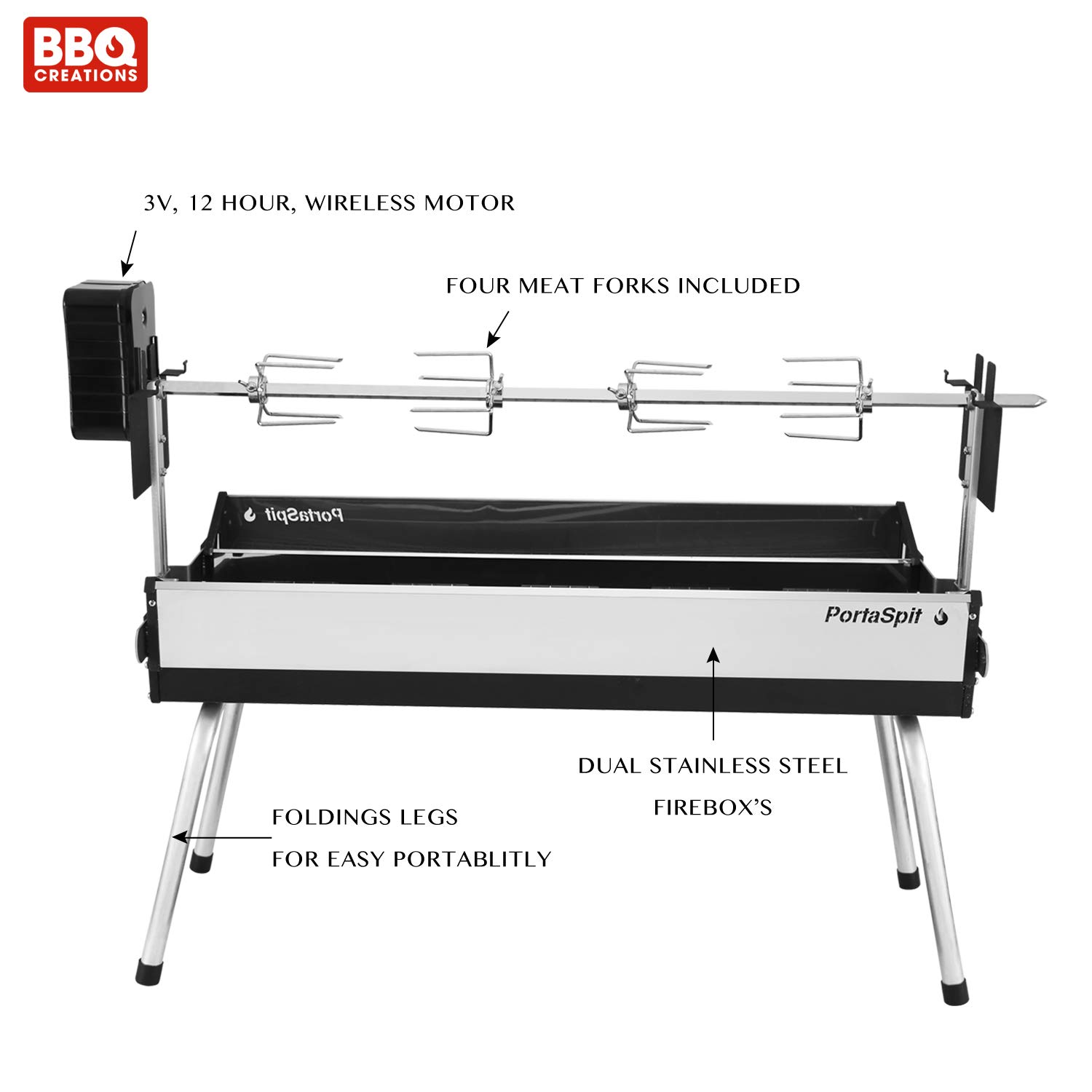 BBQ Creations B-007 PortaSpit Portable Spit Rotisserie/BBQ Charcoal ...