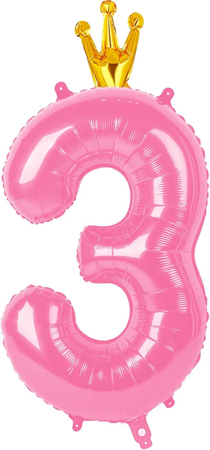 Amazon.com: 40 Inch Number Balloon 3, Pink 3rd Birthday Balloon Numbers ...
