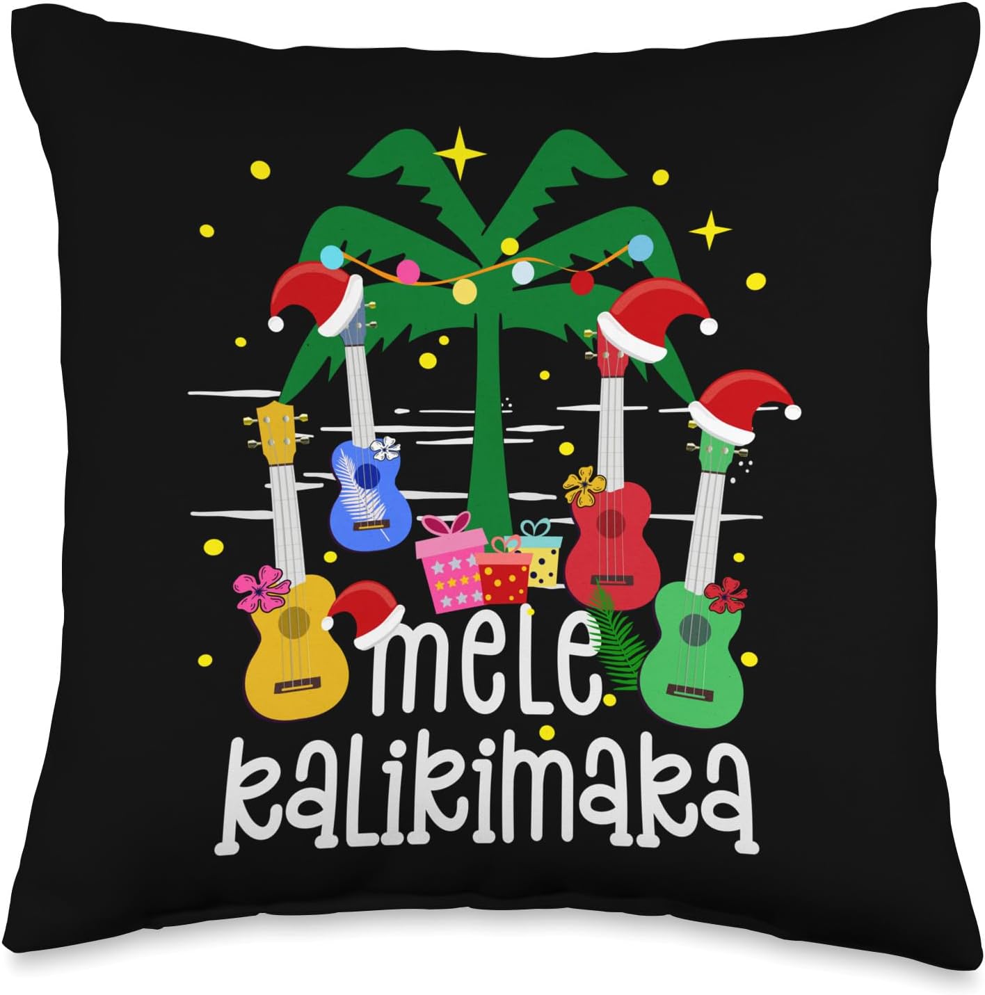 Amazon.com: Mele Kalikimaka Ukulele Guitar Hawaii Palm Tree Xmas Throw Pillow : Home & Kitchen