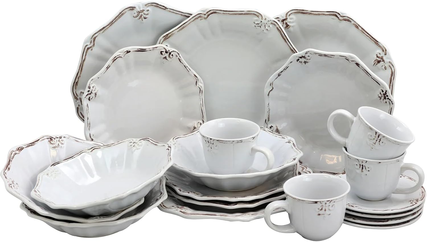 Amazon.com | Elama Scalloped Round Stoneware Elegant Dinnerware Dish ...
