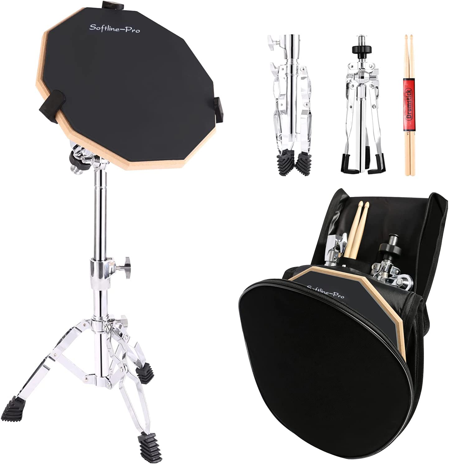 Softline Pro SP-DPPK-Kit 12" & 10 Corners Dumbed Drum Practice Pad Kit ...
