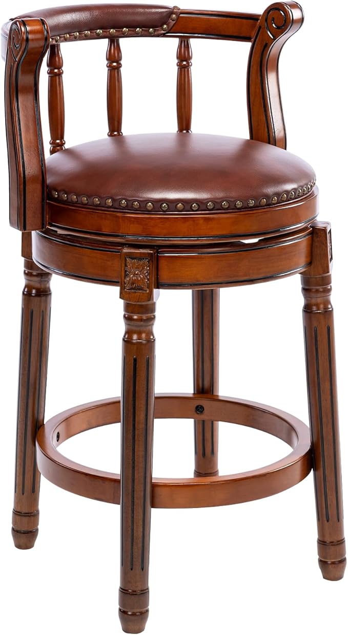 Amazon.com: AULIFE Cow top Leather Wooden Bar Stools, 360 Degree Swivel ...