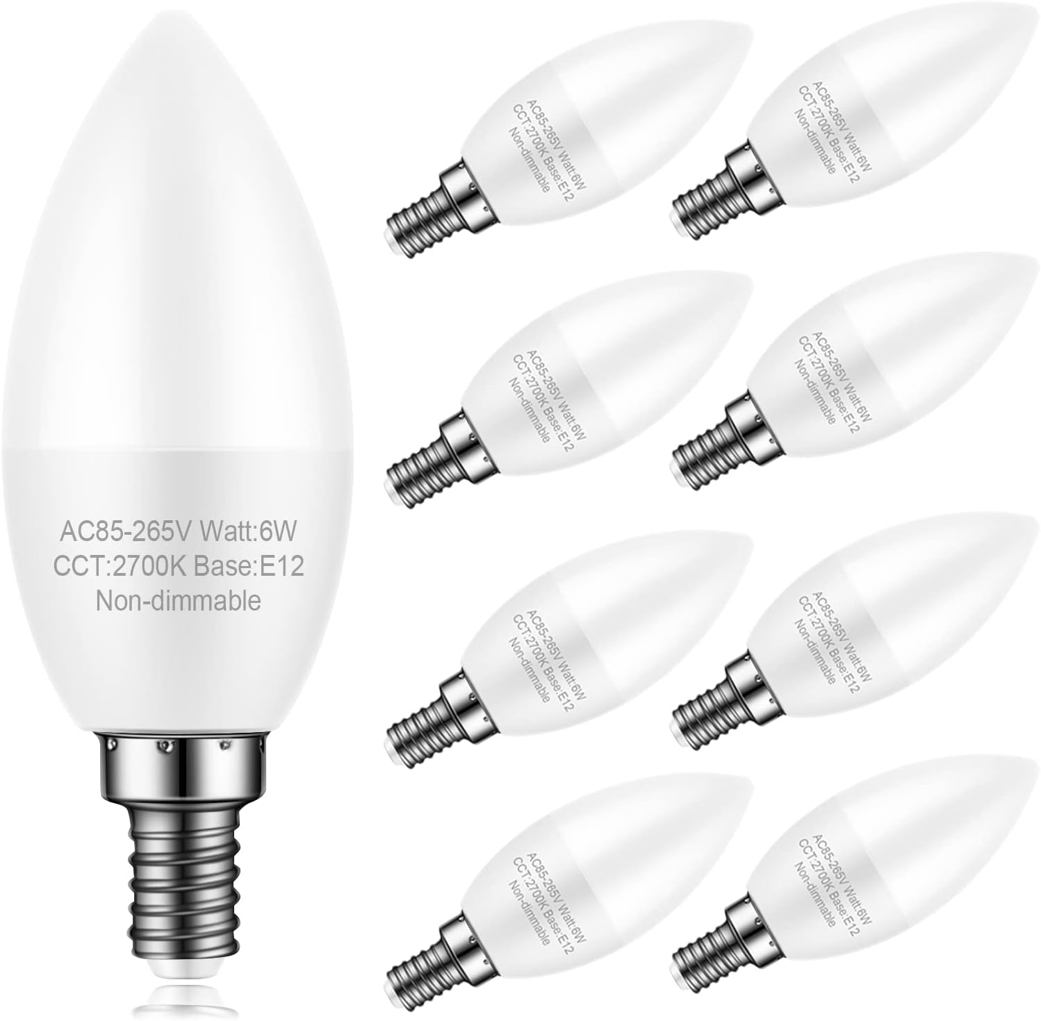 Marxlait 8-Pack E12 Ceiling Fan Light Bulbs, 60W Equivalent, Warm White ...