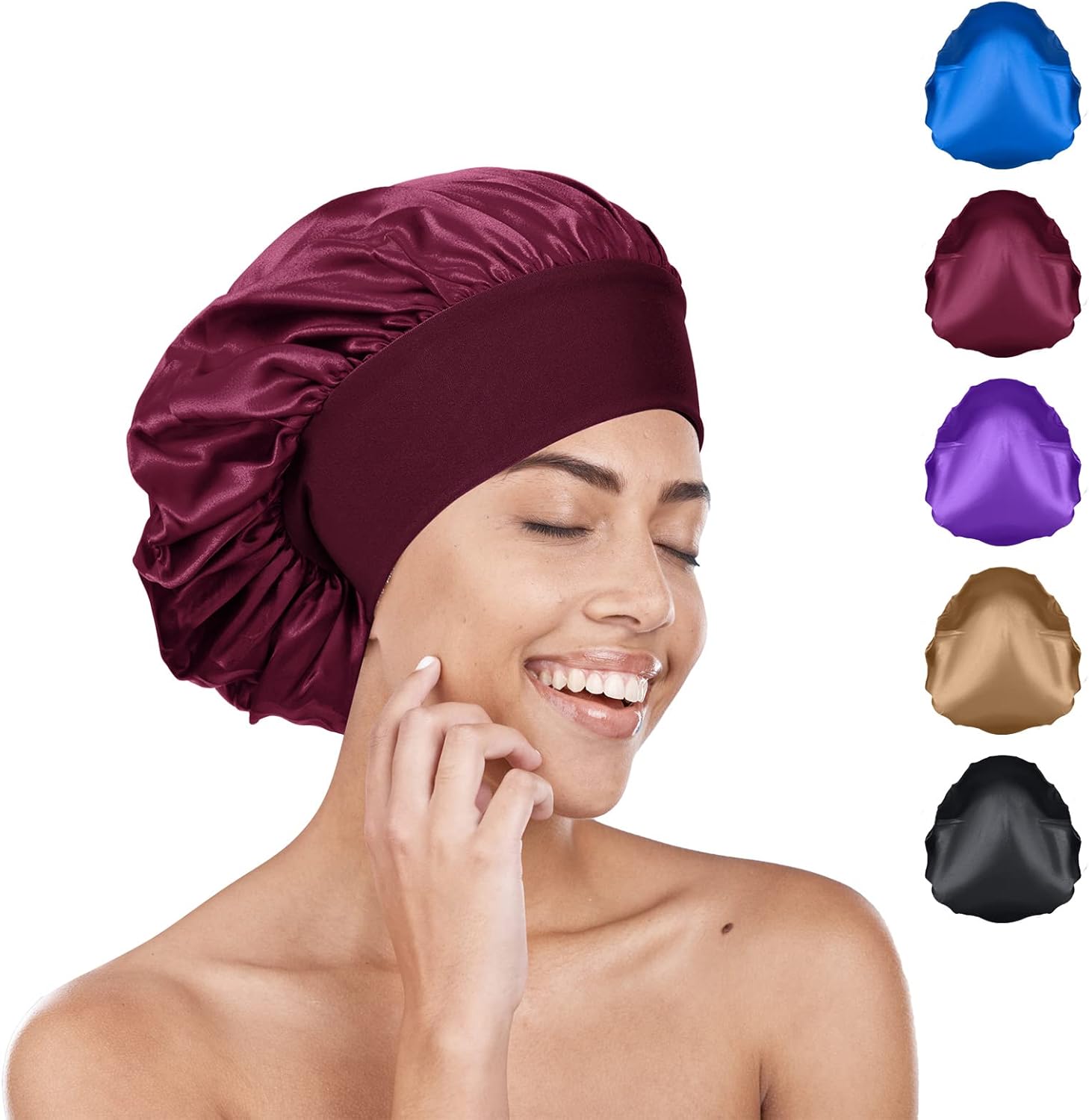 AKHTART Silk Hair Wrap for Sleeping, Satin Bonnet Sleep Cap Curly Hair ...