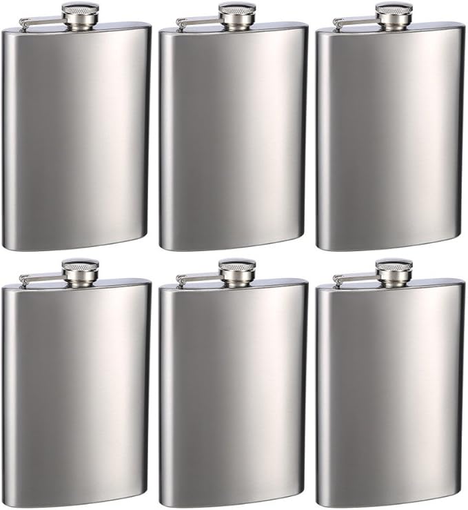 Amazon.com | Hip Flask Holding 8 oz for Groomsman - Metallic Grey ...