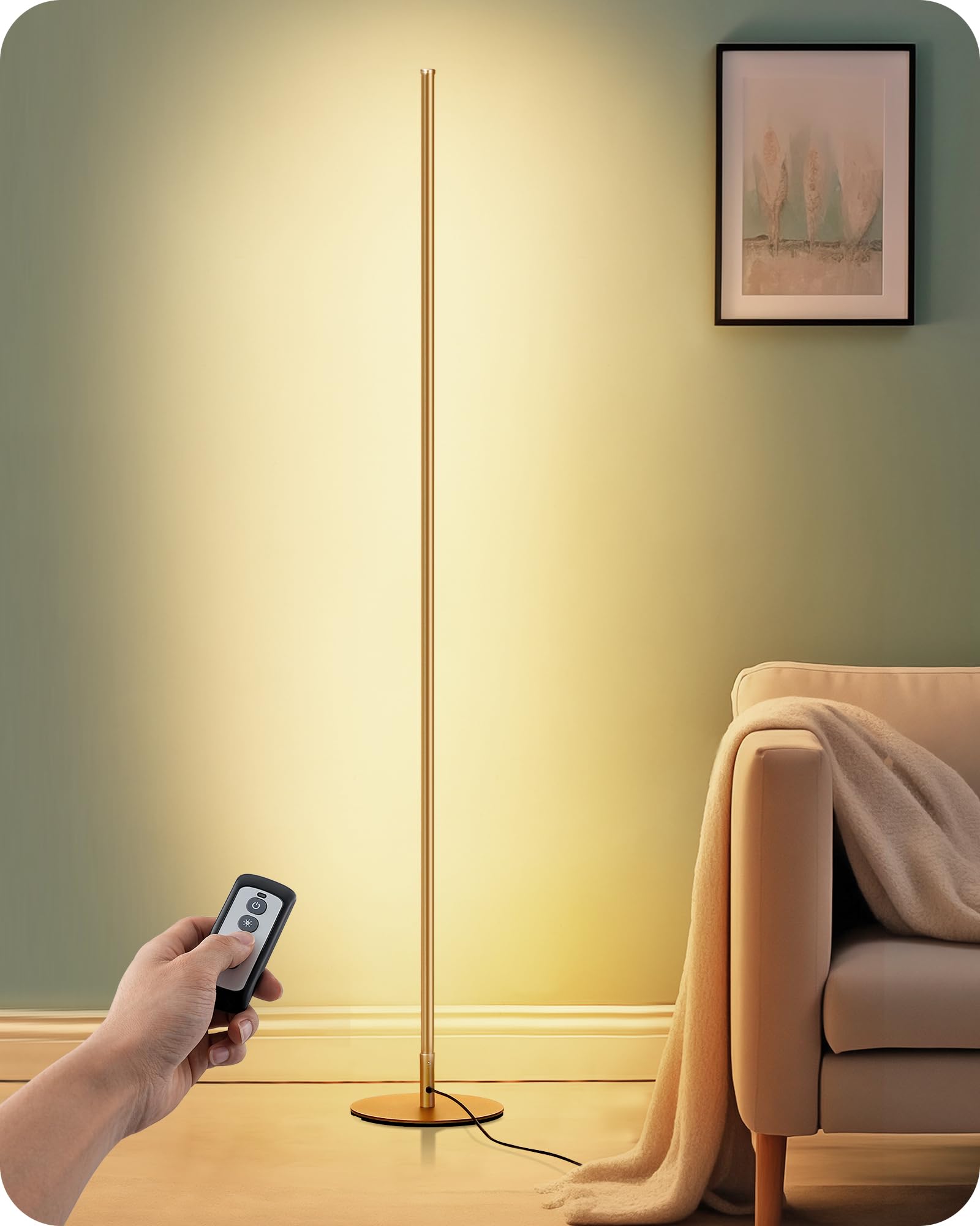 EDISHINE LED Corner Floor Lamp with Remote, 57.5" Minimalist Dimmable ...