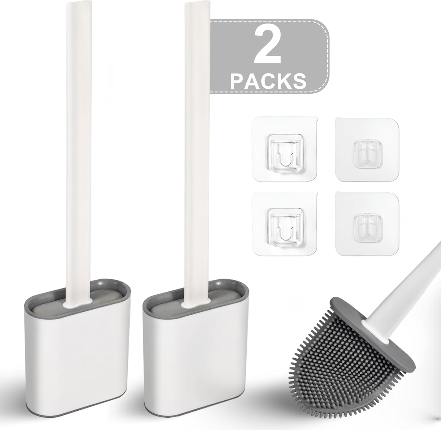 Silicone Toilet Brush with Base, Flexible Toilet Brush, Standing and Wall Mounted Toilet Cleaner ...