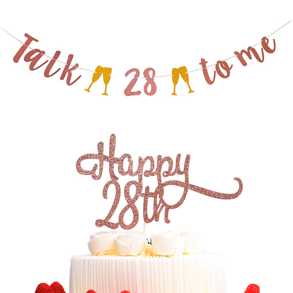 28th Birthday Decoration Gold Banner And Cake Topper Happy 28th ...