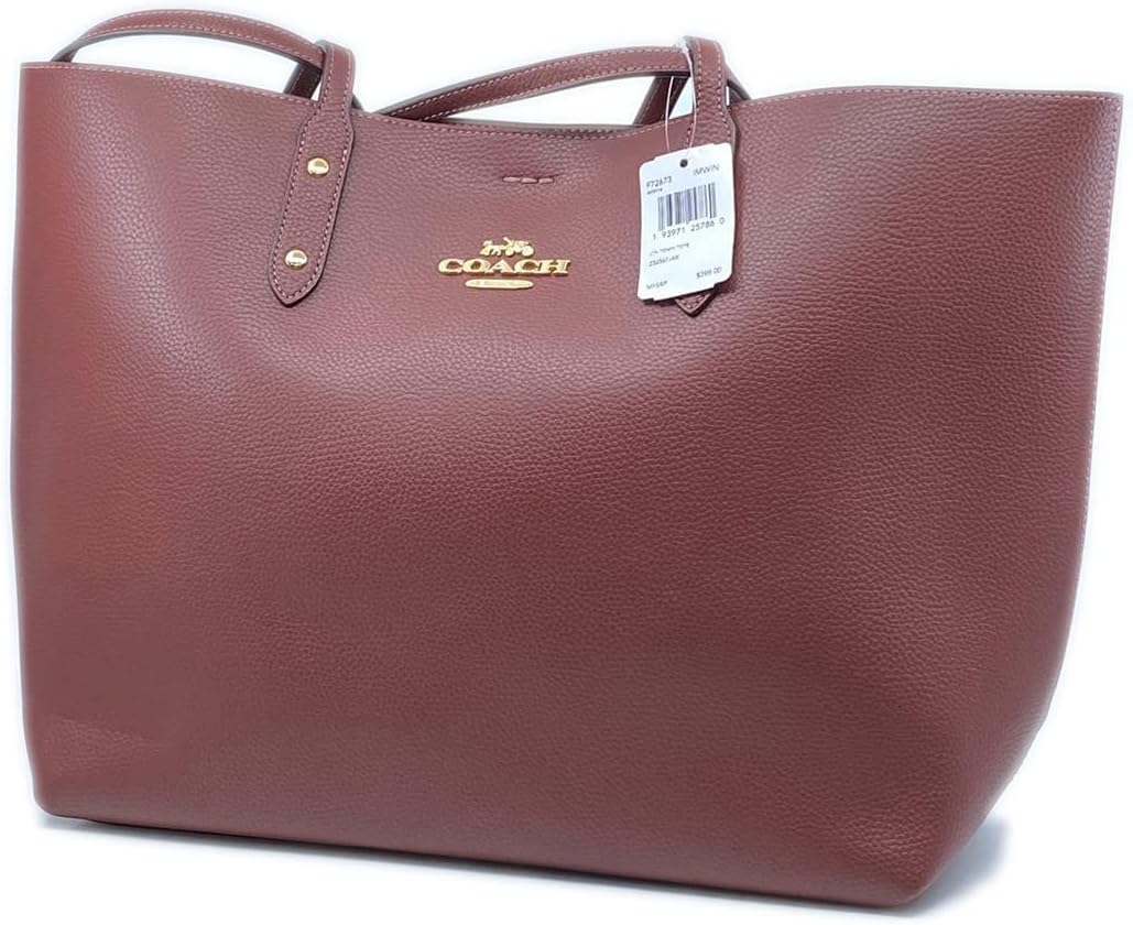 Amazon.com: Coach Womens Leather Town Tote Bag, Style F72673, Wine ...