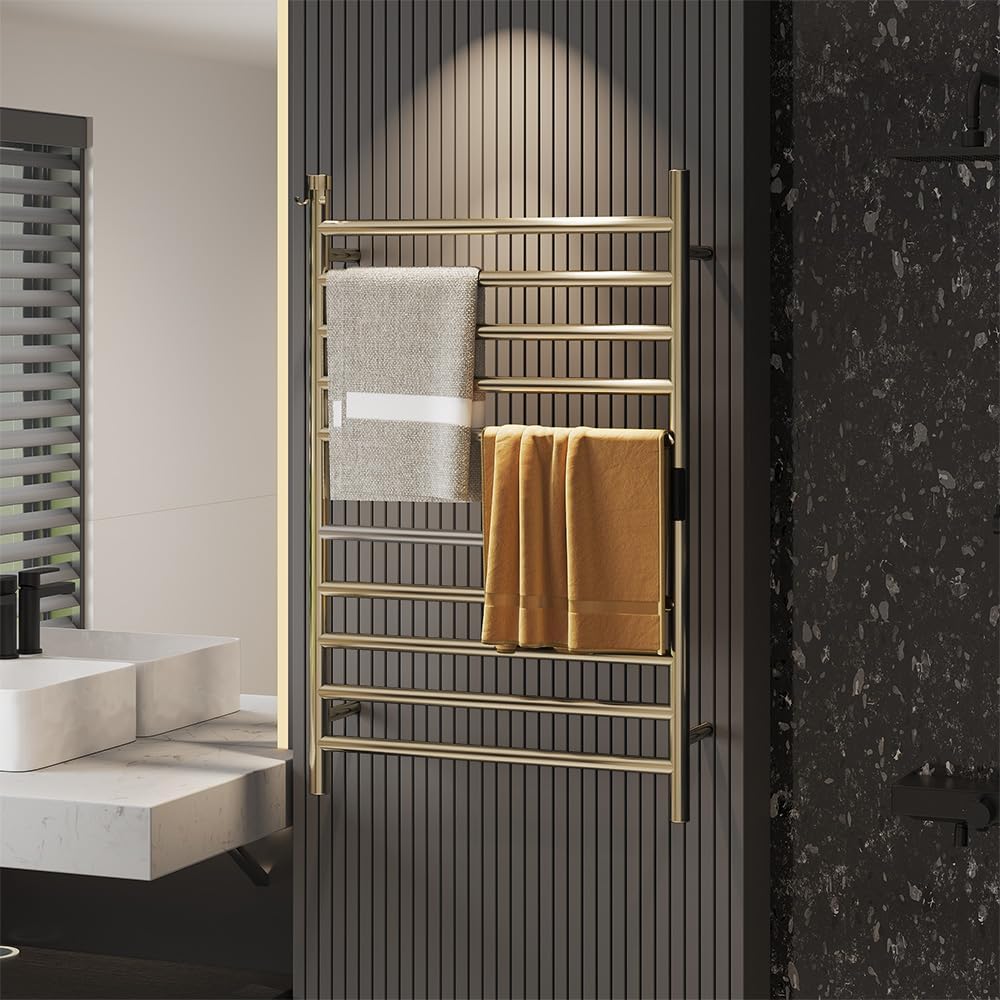 Amazon.com: DWVO Towel Warmer 10 Bars Gold Wall Mounted Heated Towel ...