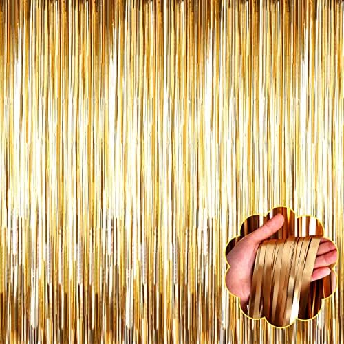 Amazon.com: 4 Pack Light Gold Fringe Curtain Backdrop, 3.2Ft x 9.8Ft ...