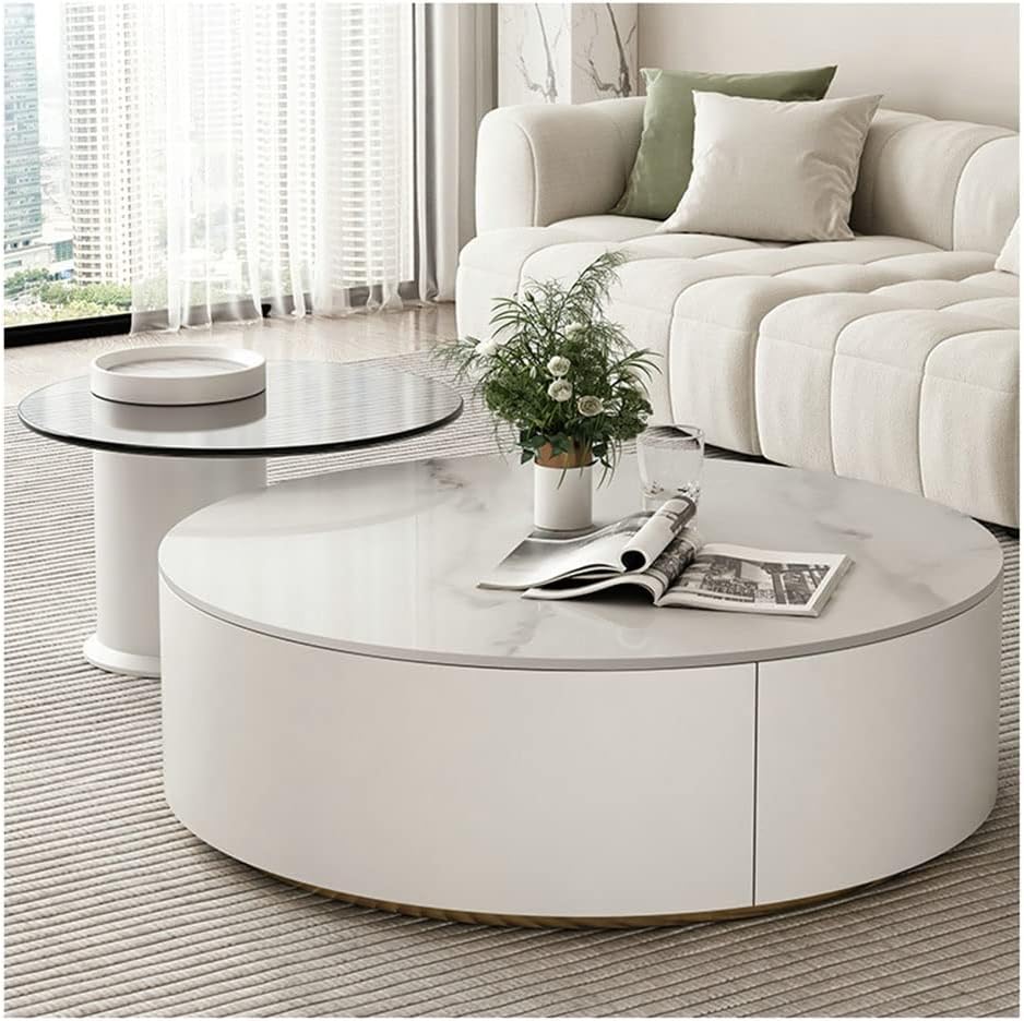 Amazon.com: Modern Nesting Coffee Tables Set of 2 Living Room Furniture Center Table Round End ...