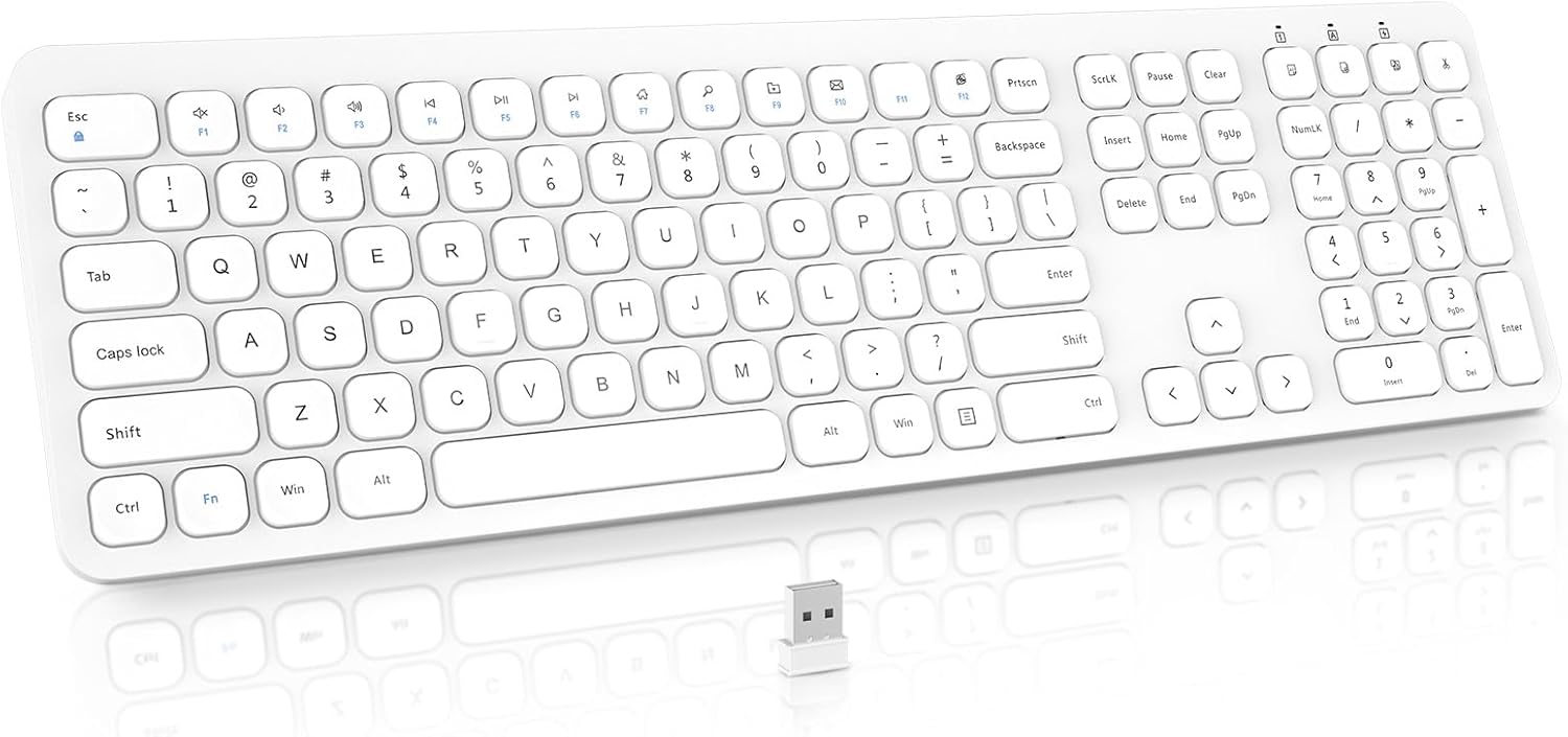 cimetech 2.4G Wireless Keyboard, Ultra-Slim Silent Full-Size Computer ...
