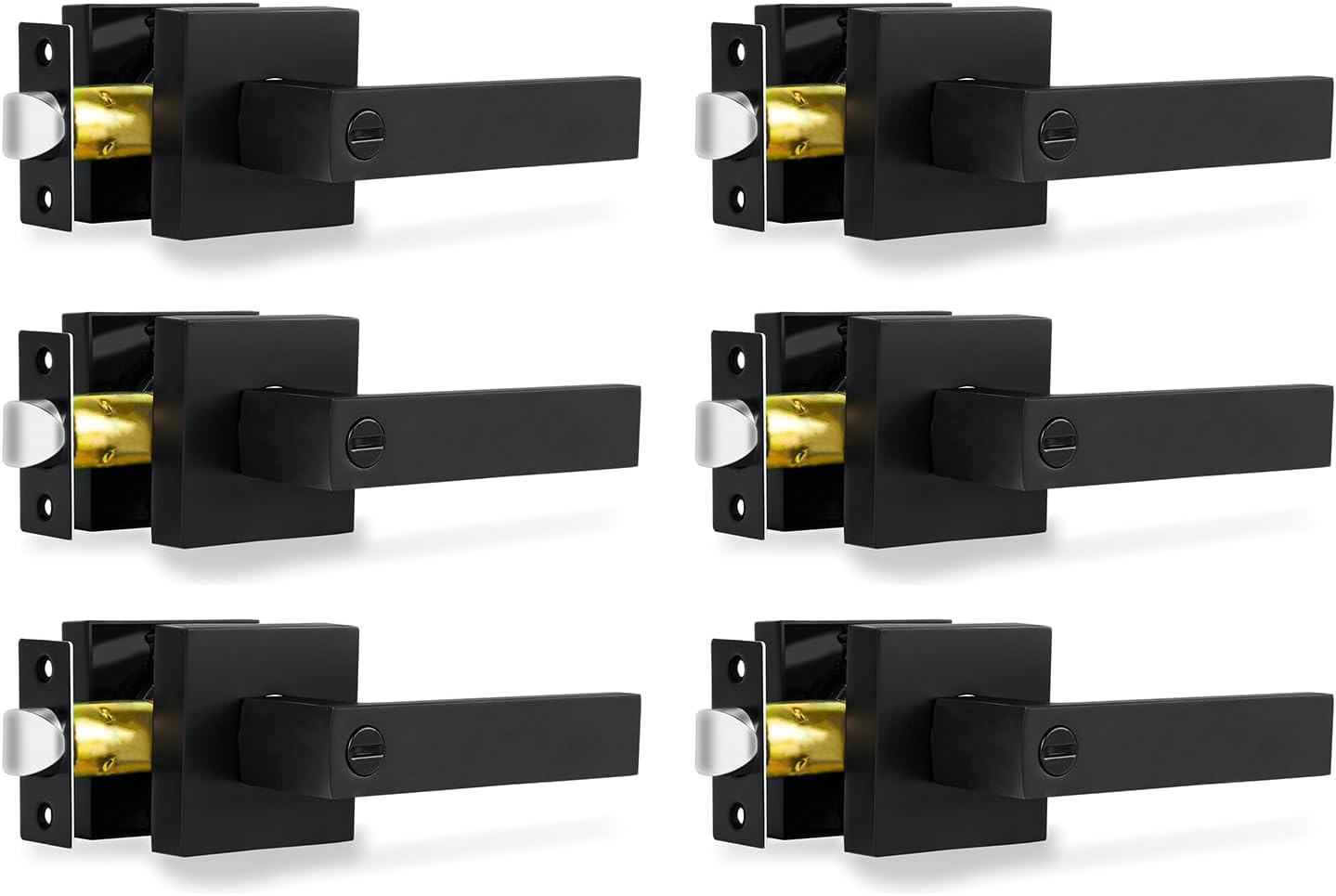 Onateel 6 Pack Modern Black Door Handles Privacy Door Levers Black Door ...