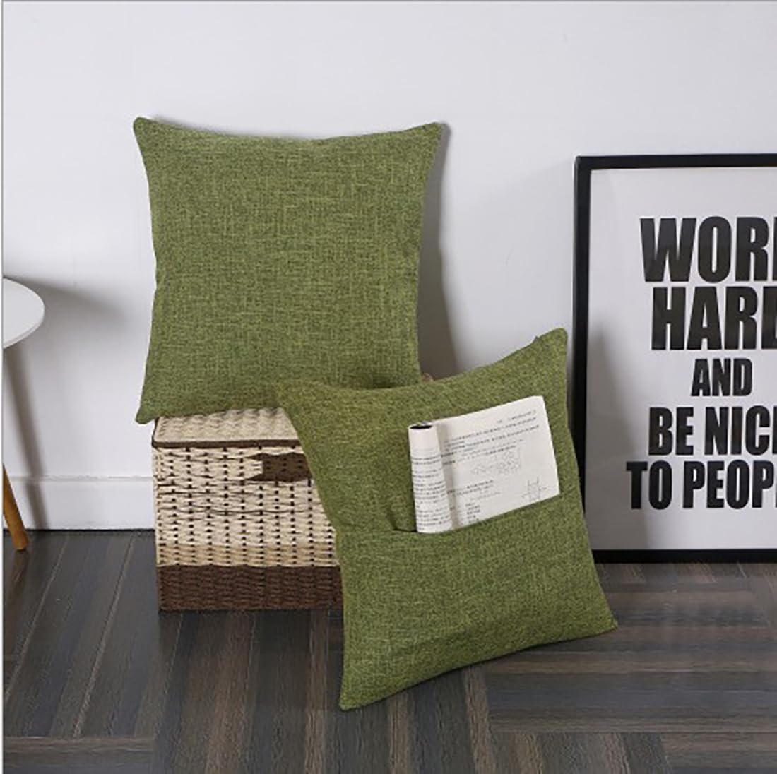 Amazon.com: Set of 2 Polyester/Linen Blend Throw Pillow with Magazine ...