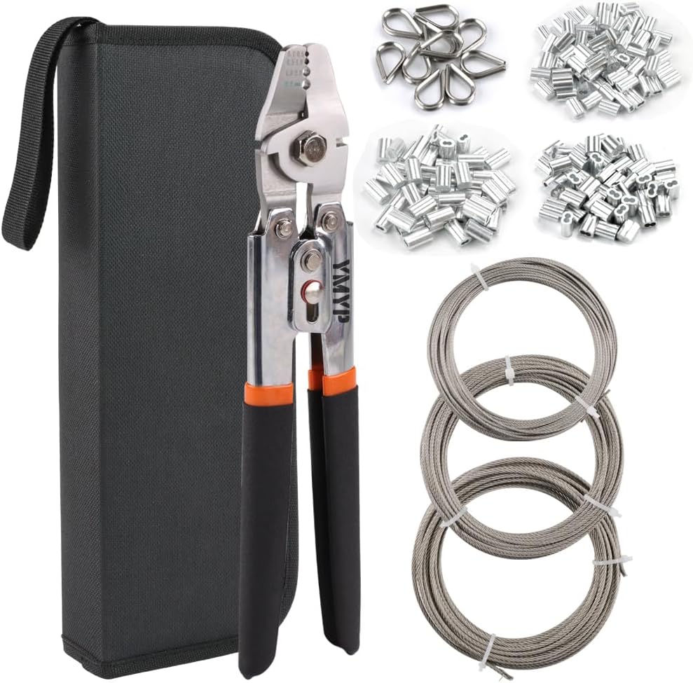 YMYP Up to 2.2mm Wire Rope Crimping Tool Kit, 99FT Stainless Steel Wire ...