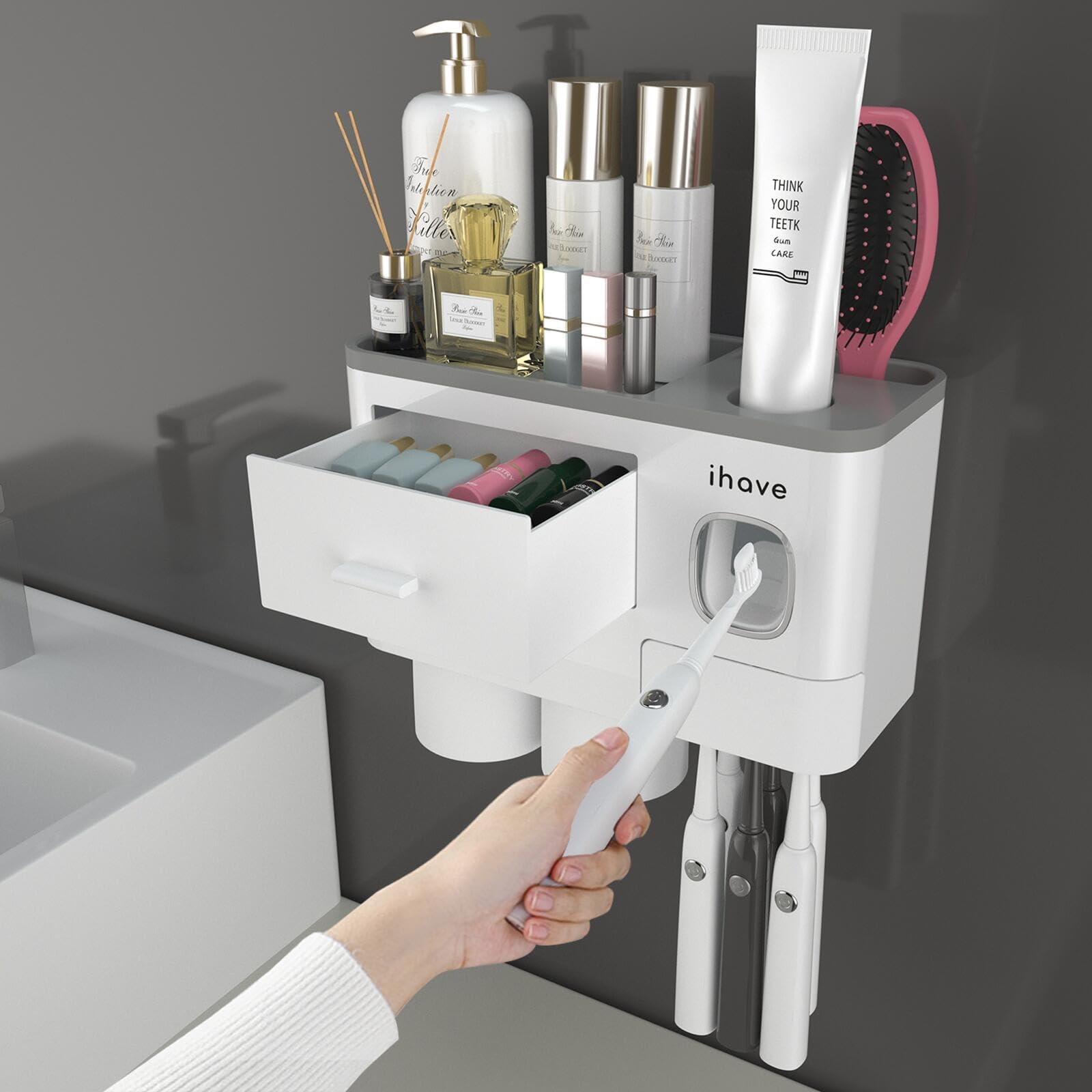Amazon.com: Automatic Toothpaste Dispenser Wall Mounted with Toothbrush ...