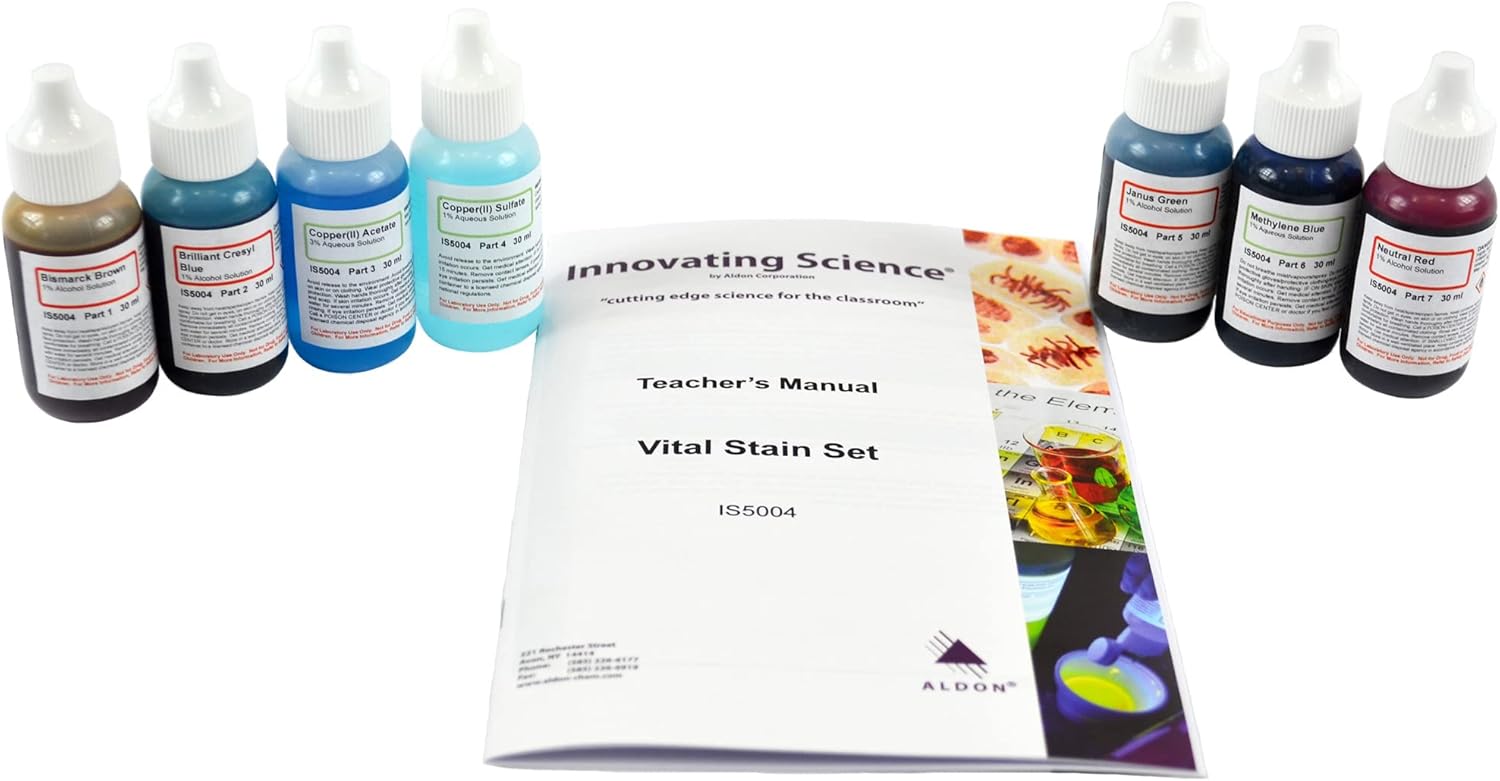 AmScope SK-6 Microscope Stains Vital Stain Kit - 7 Bottle Set, 6 ...