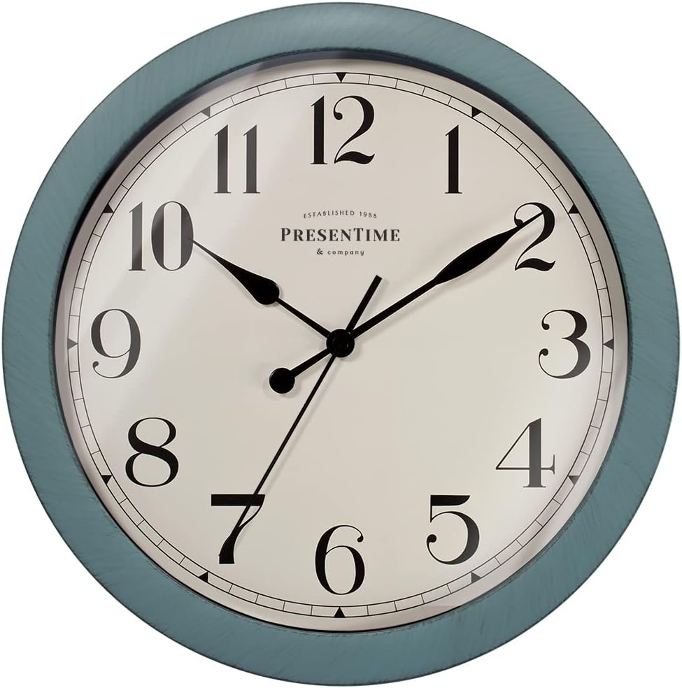 Amazon.com: Presentime & Co Vintage Farmhouse Wall Clock, Aged Teal ...