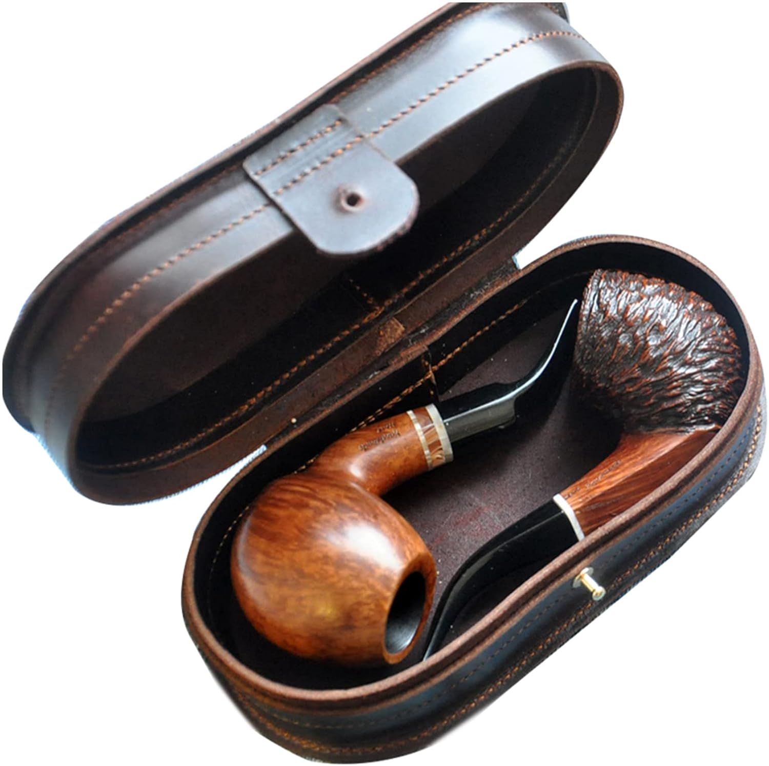 KH66ZKY Leather Pipe Storage Box - Cowhide Leather Tobacco Smoking Pipe ...