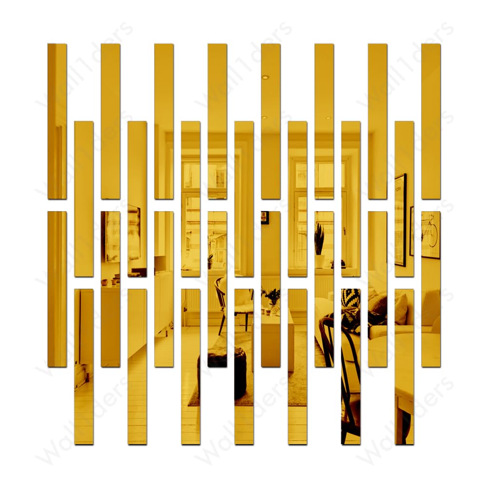Wall1ders 30 Strip Designed Golden Mirror Stickers for Wall, Acrylic ...