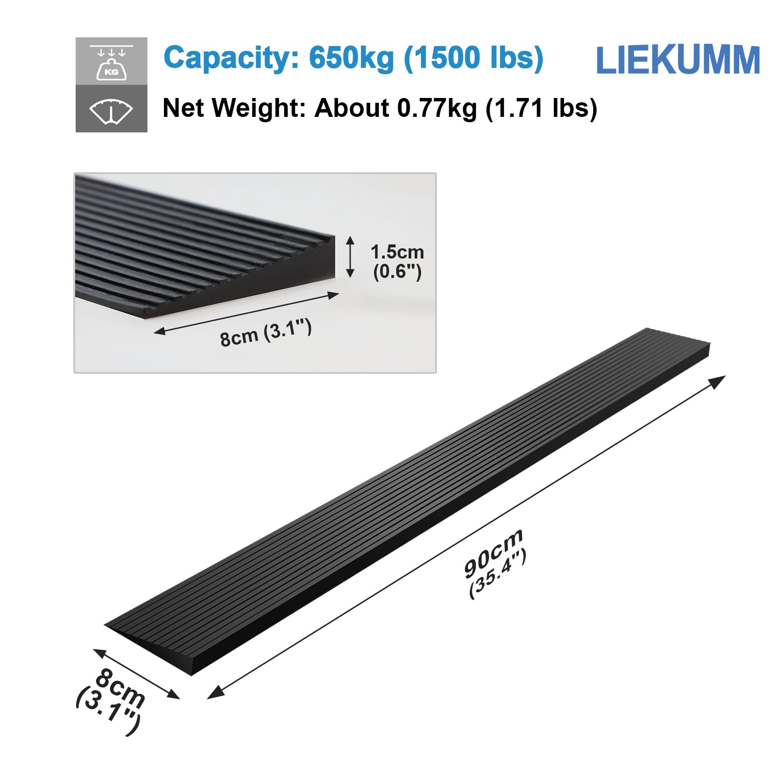 LIEKUMM 15mm Rise Threshold Ramp, 650KG Capacity Non-Slip Rubber ...