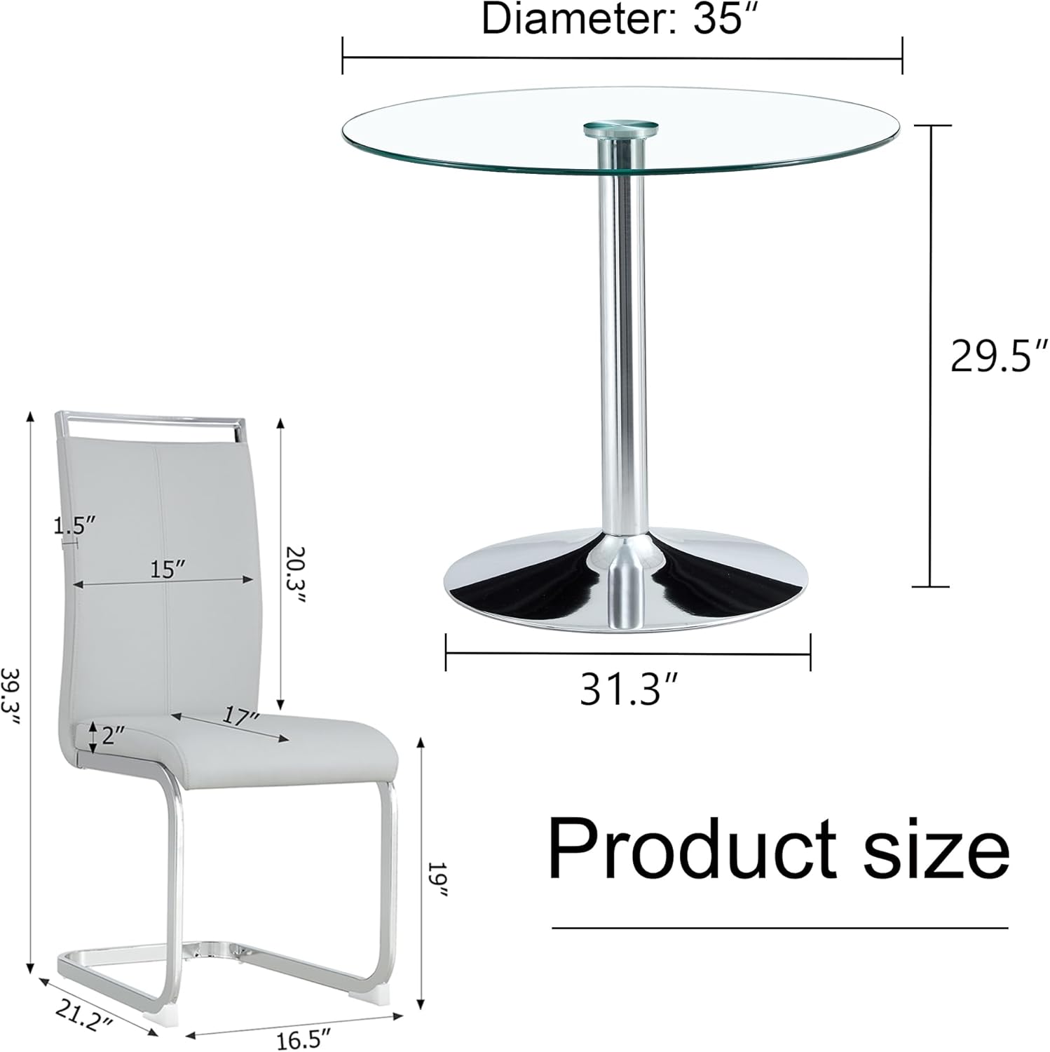 Glass Round Table Set for 2, 3 Piece Dining Table Set for Kitchen ...
