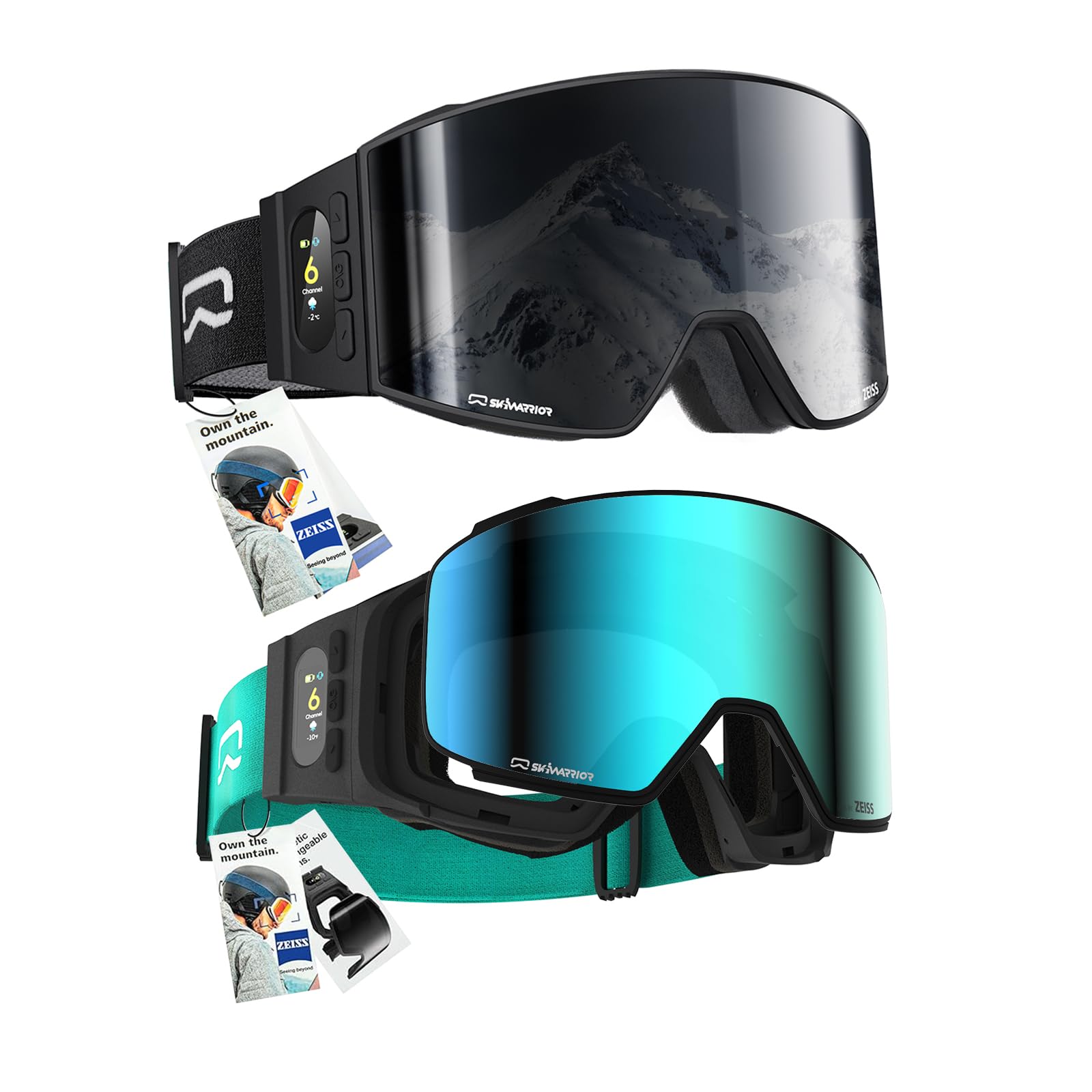 Amazon.com : SKIWARRIOR G01 Black Ze1ss Smart Snow Goggles+G02 Ze1ss ...