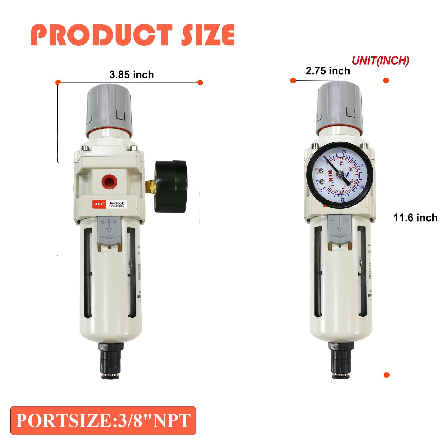 Snapklik.com : RIH Pneumatics 1/2"NPT Auto Drain Air Filter Pressure ...