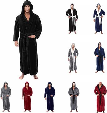 Amazon.com: Mens Hooded Robe, Plush Long Bath Robes Cozy Warm Bathrobe ...